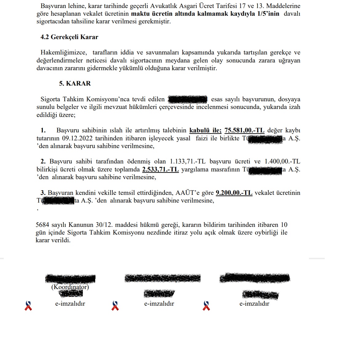 Araç değer kaybı tazminatı sigorta tahkim kurulu hakem kararı